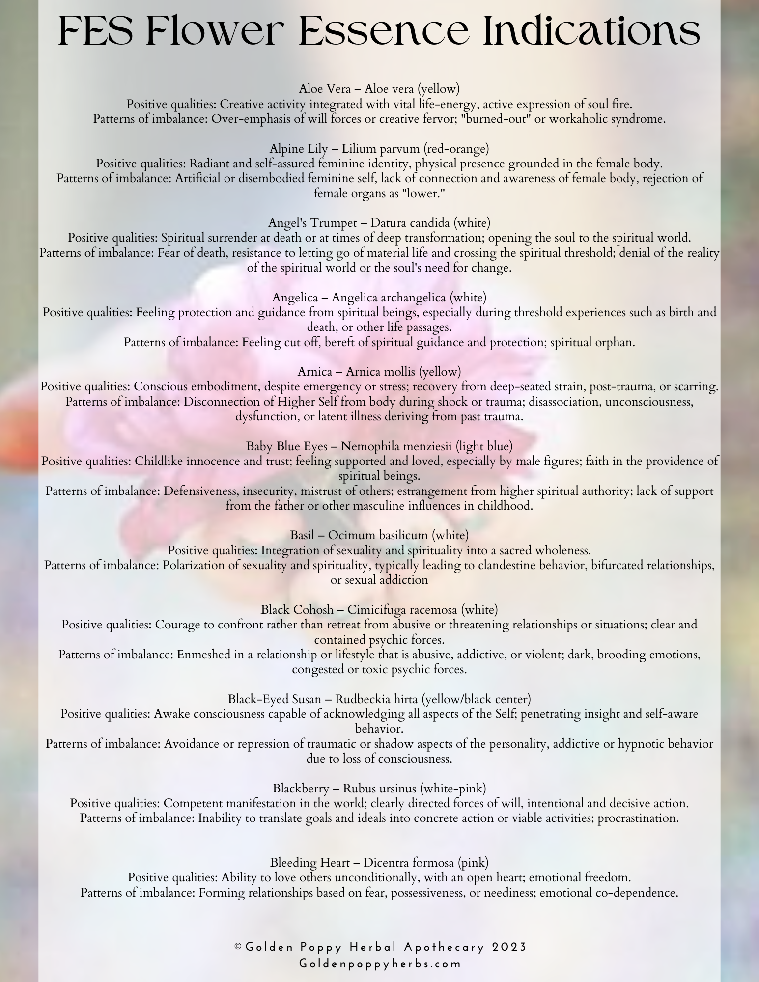 Flower Essence Indications - Golden Poppy